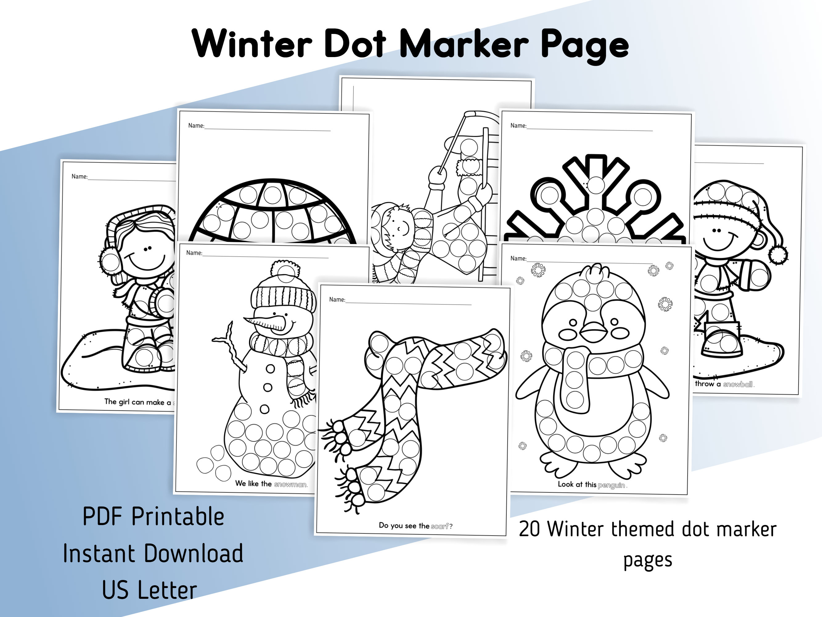 Winter Themed Dot Marker Printables, Do-a-dot Printable, Winter Dot ...