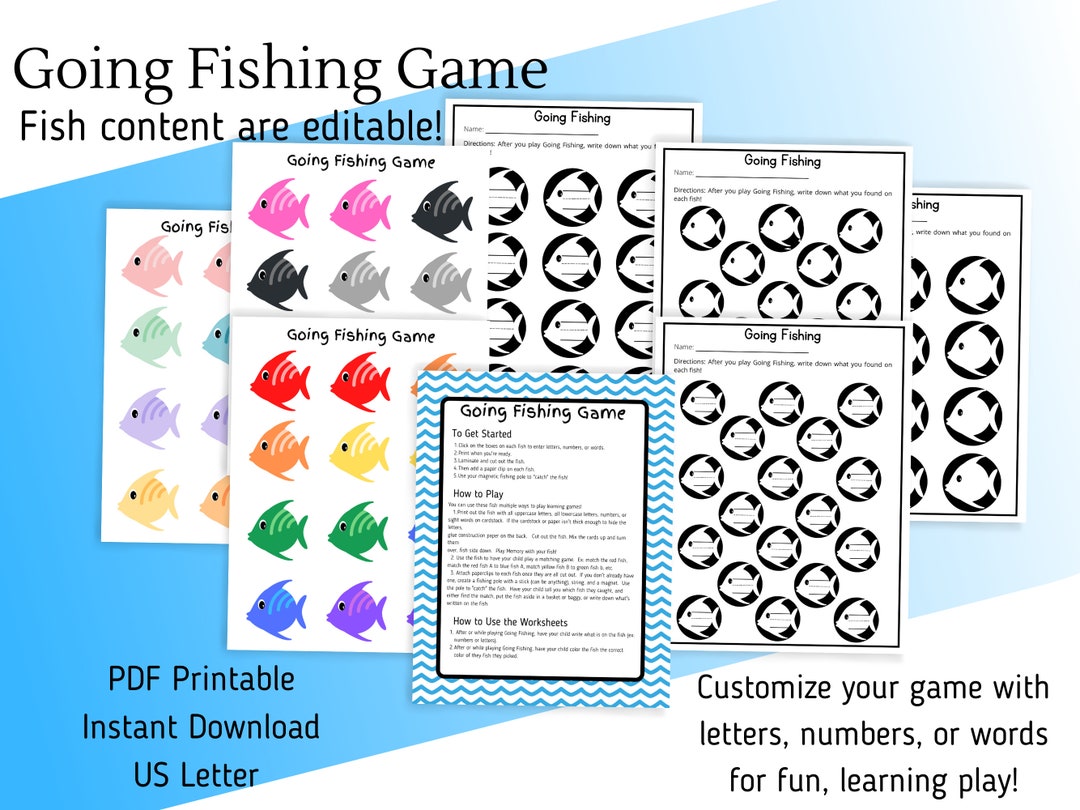 Fishing Game for Kids Editable Printable, Magnetic Fishing Game for ...
