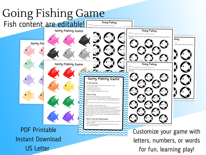 Fishing Game for Kids Editable Printable Magnetic Fishing - Etsy