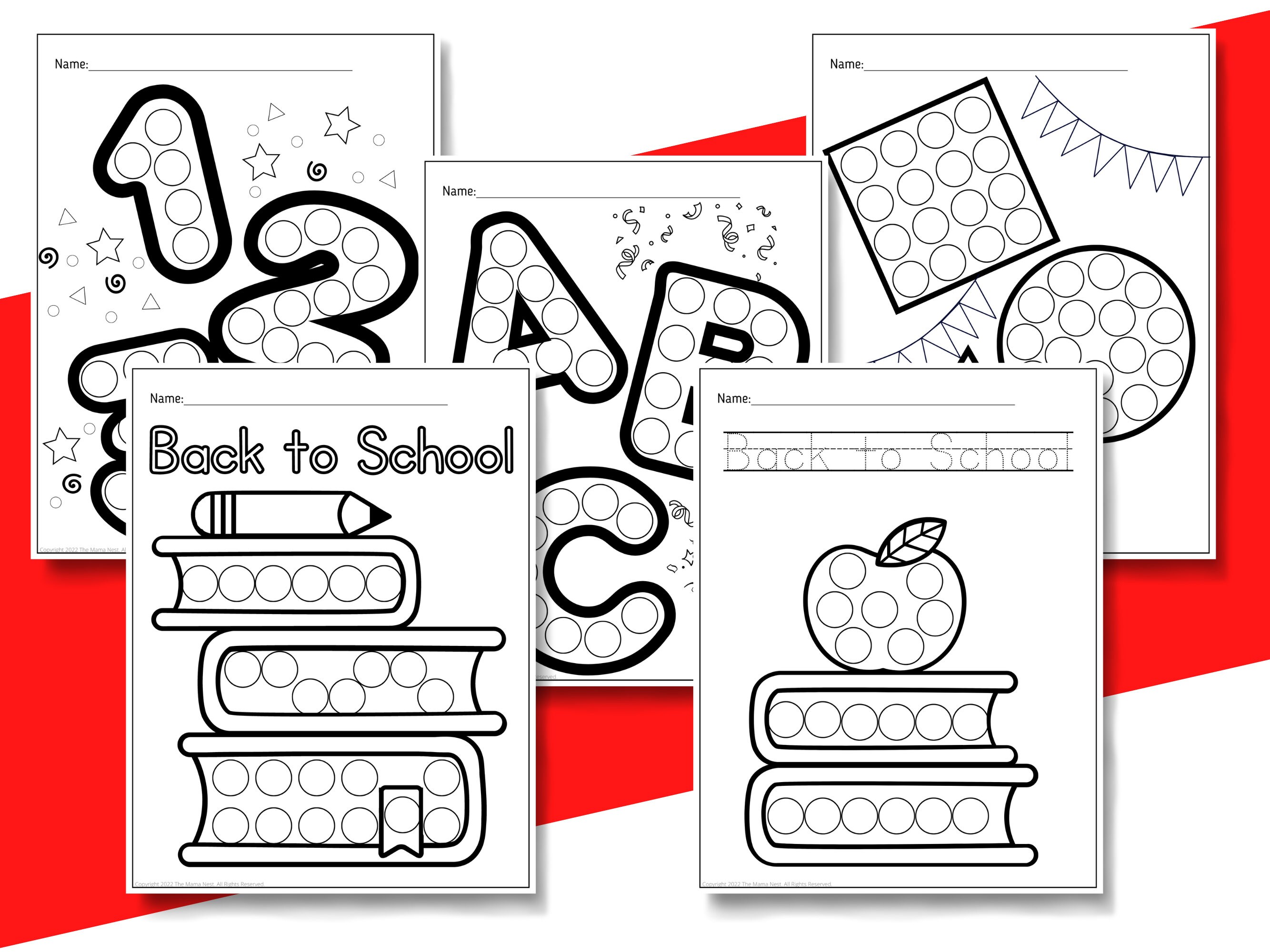 Back to School Themed Dot Coloring Pages, Dot Marker Coloring Page, Do ...
