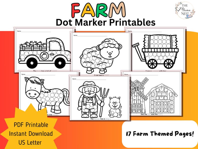 Farm Dot Marker Printable, Toddler, Kindergarten, Preschool, Pre-k, Do ...