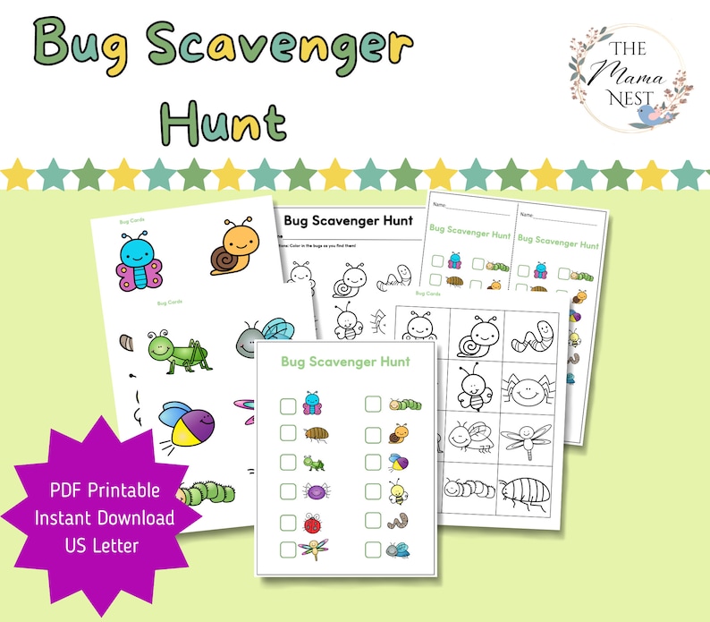 Bug Insect Scavenger Hunt, Toddler and Preschool, Prek and Kindergarten ...