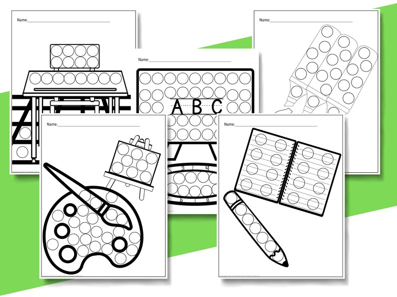 Back to School Themed Dot Coloring Pages, Dot Marker Coloring Page, Do ...