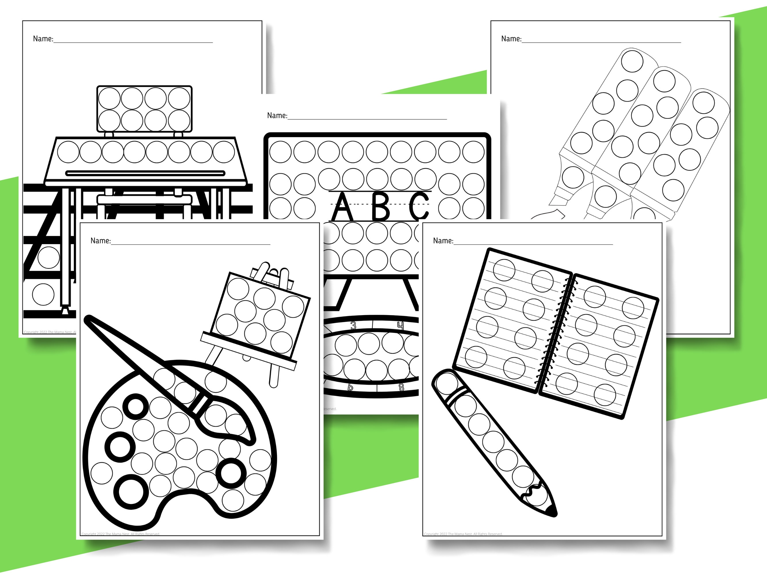Back to School Themed Dot Coloring Pages, Dot Marker Coloring Page, Do ...