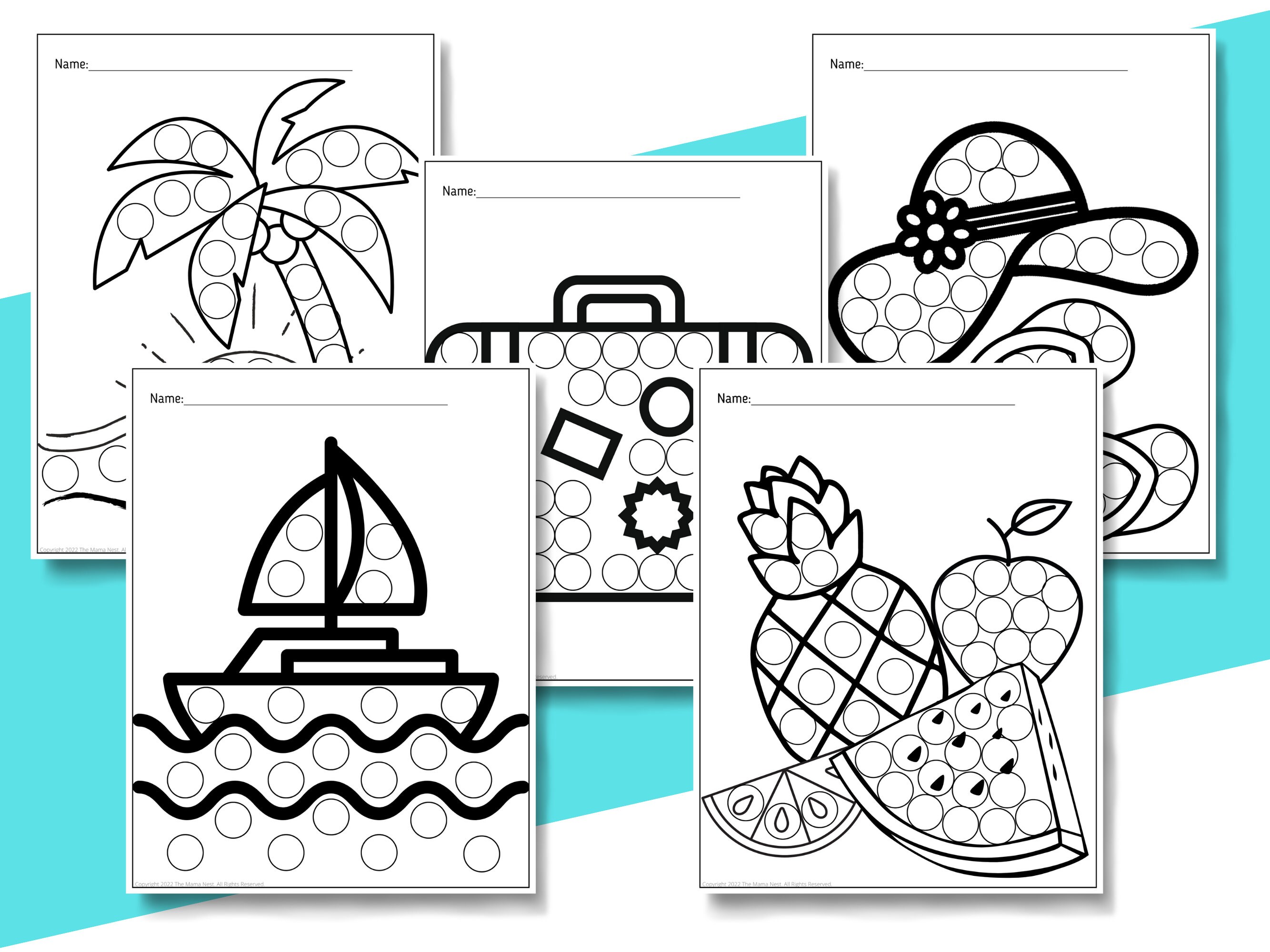 Beach Themed Dot Coloring Pages, Dot Marker Coloring Page, Do a Dot ...