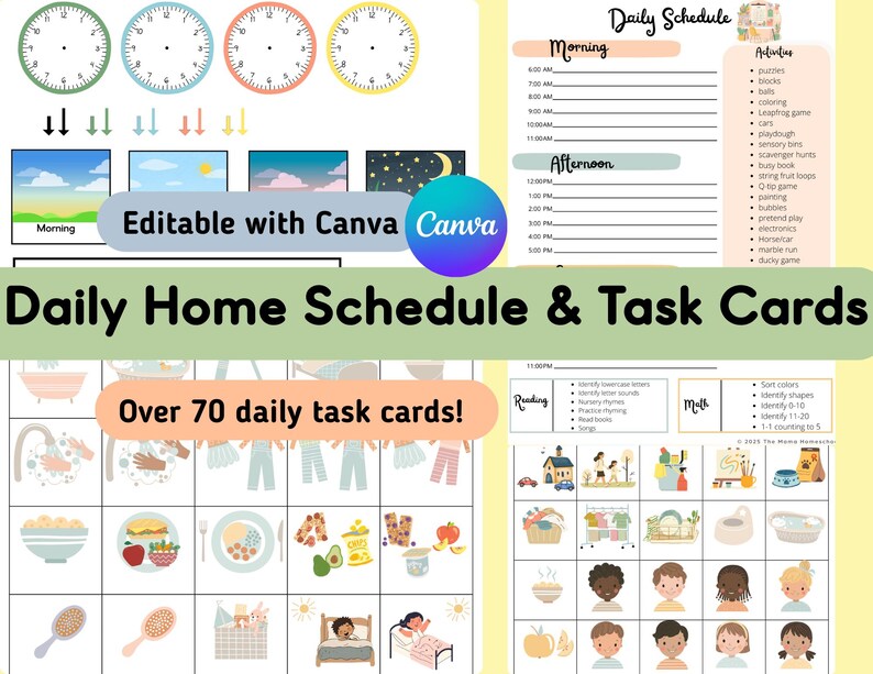 Daily Routine Task Cards, Homeschool Schedule, Toddler Schedule, Stay ...