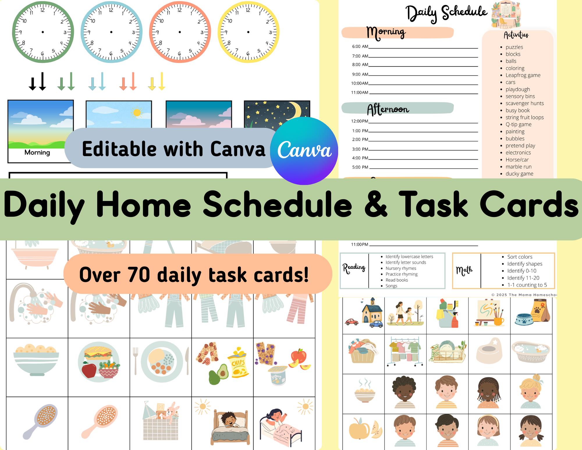 Daily Routine Task Cards, Homeschool Schedule, Toddler Schedule, Stay ...