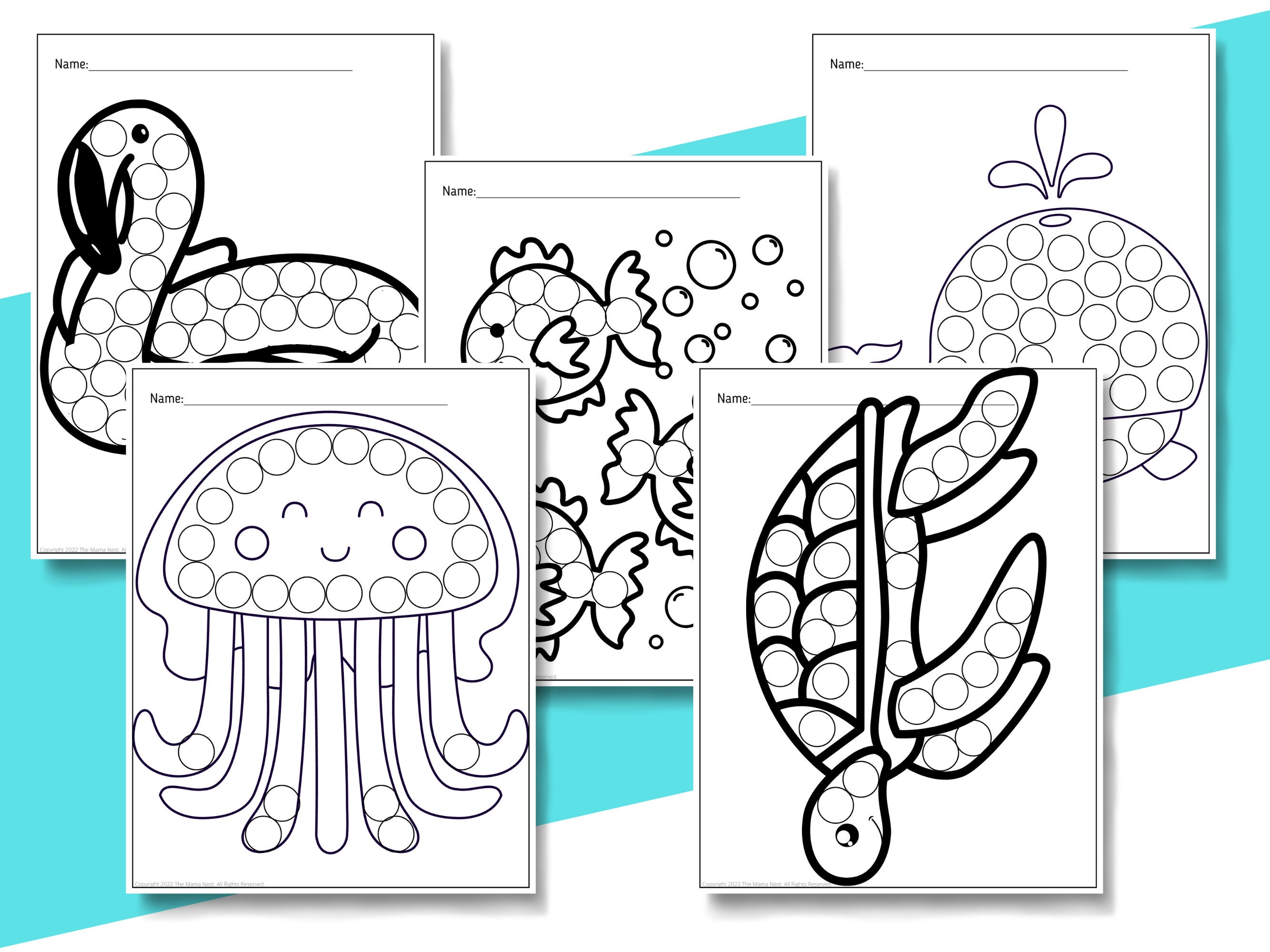 Beach Themed Dot Coloring Pages, Dot Marker Coloring Page, Do a Dot ...