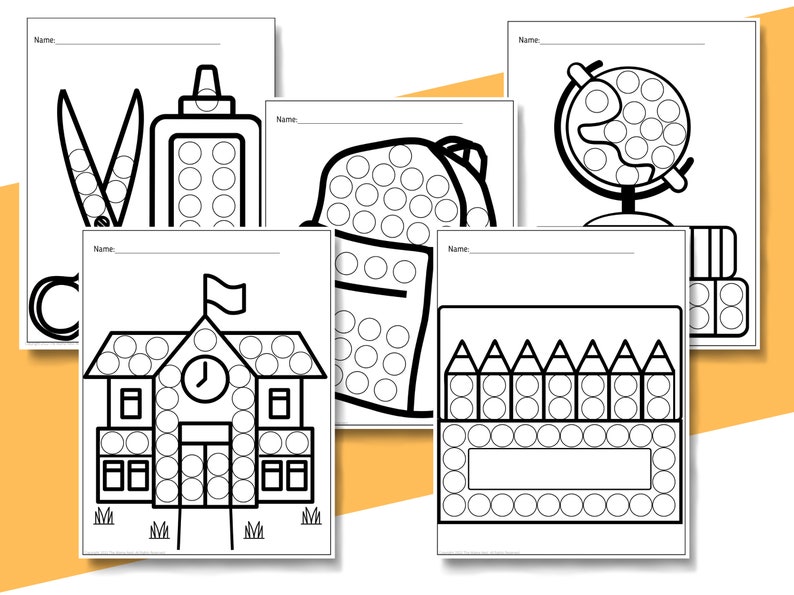 Back to School Themed Dot Coloring Pages, Dot Marker Coloring Page, Do ...