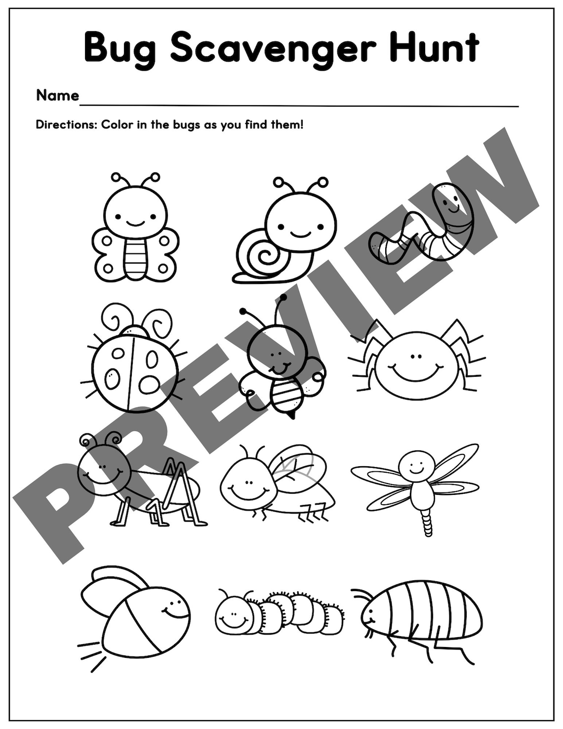 Bug Insect Scavenger Hunt, Toddler and Preschool, Prek and Kindergarten ...
