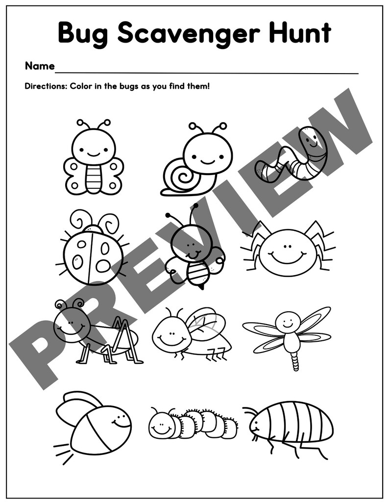 Bug Insect Scavenger Hunt, Toddler and Preschool, Prek and Kindergarten ...