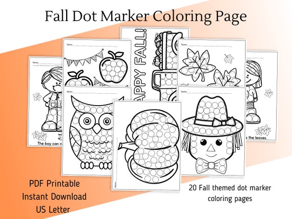 Fall Themed Dot Coloring Pages Dot Marker Coloring Page - Etsy
