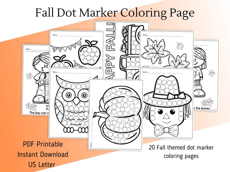 Fall Themed Dot Coloring Pages, Dot Marker Coloring Page, Do-a-dot Page ...