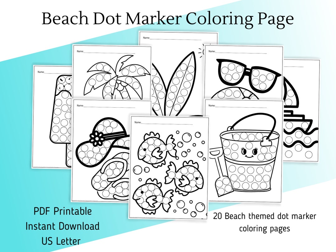 Beach Themed Dot Coloring Pages, Dot Marker Coloring Page, Do a Dot ...