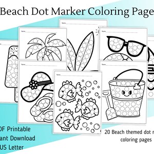 Beach Themed Dot Coloring Pages, Dot Marker Coloring Page, Do a Dot ...