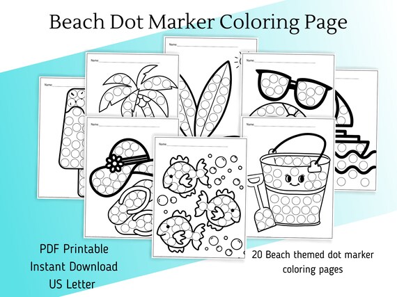 Beach Themed Dot Coloring Pages Dot Marker Coloring Page Do - Etsy