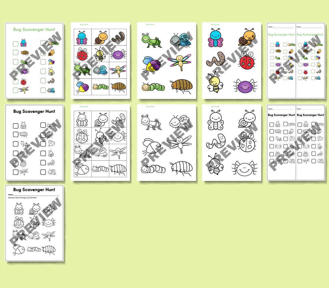 Bug Insect Scavenger Hunt, Toddler and Preschool, Prek and Kindergarten ...