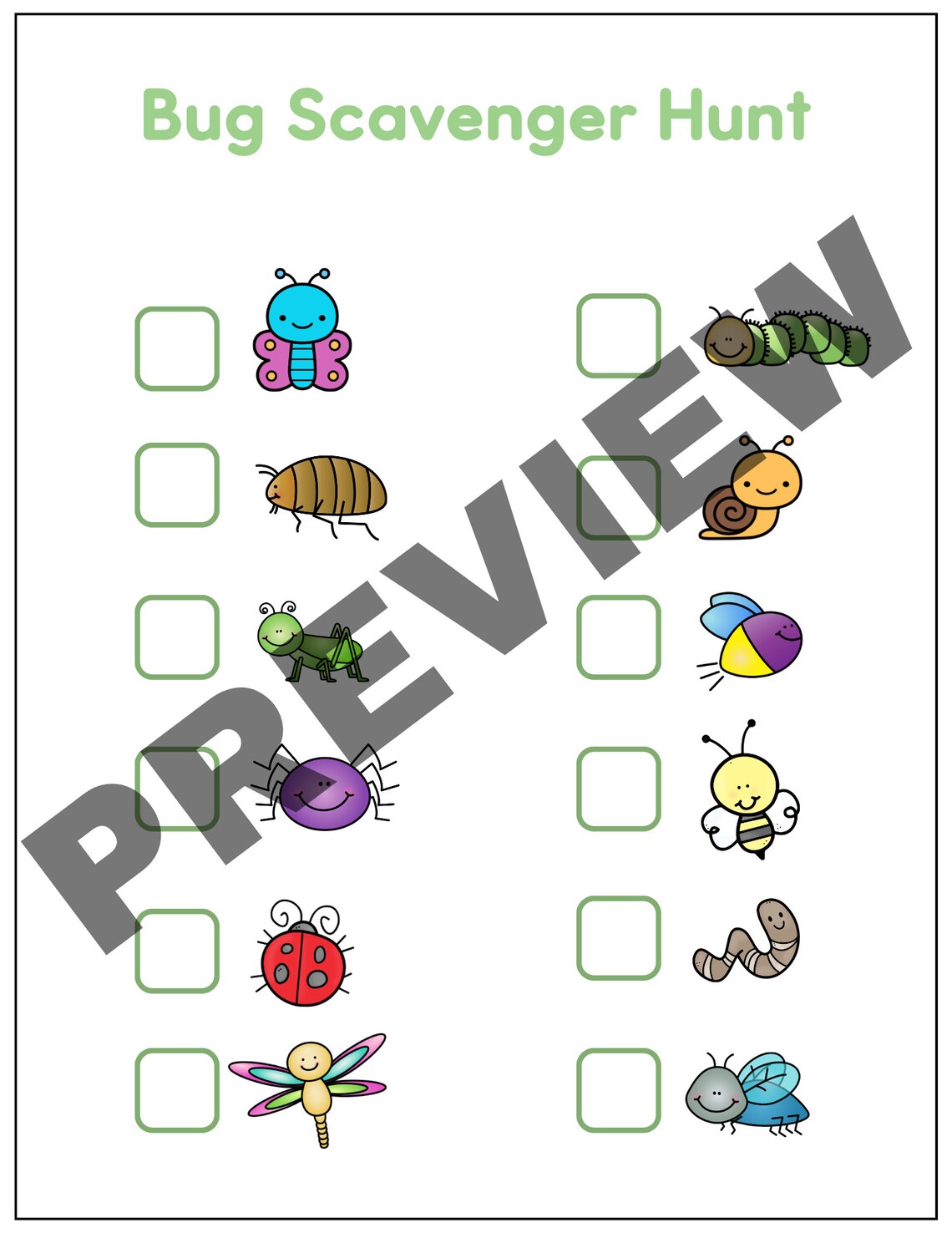 Bug Insect Scavenger Hunt, Toddler and Preschool, Prek and Kindergarten ...