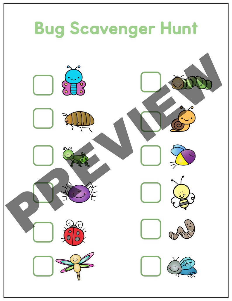 Bug Insect Scavenger Hunt, Toddler and Preschool, Prek and Kindergarten ...