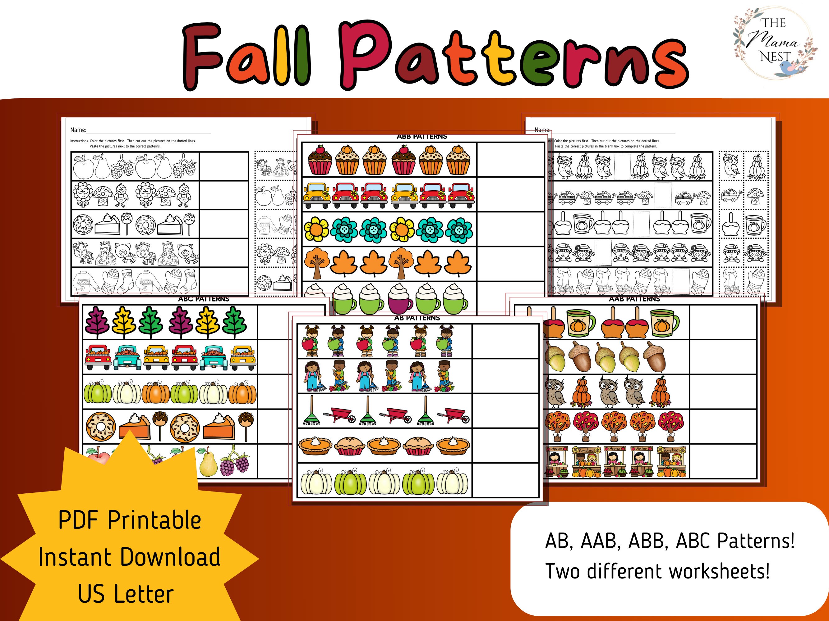 Fall Pattern Printables, Fall Patterns Centers, Autumn Pattern ...