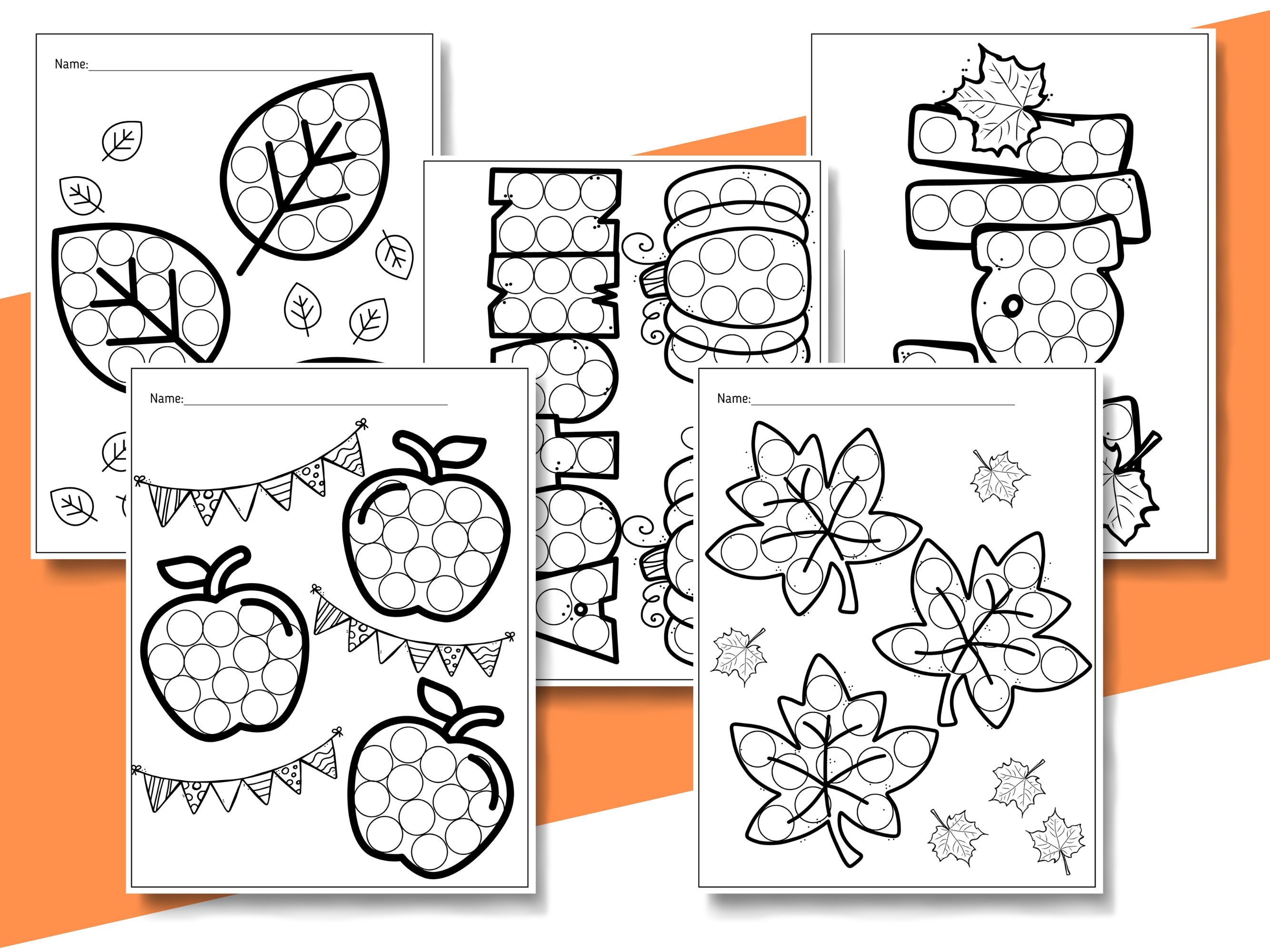 Fall Themed Dot Coloring Pages, Dot Marker Coloring Page, Do-a-dot Page ...