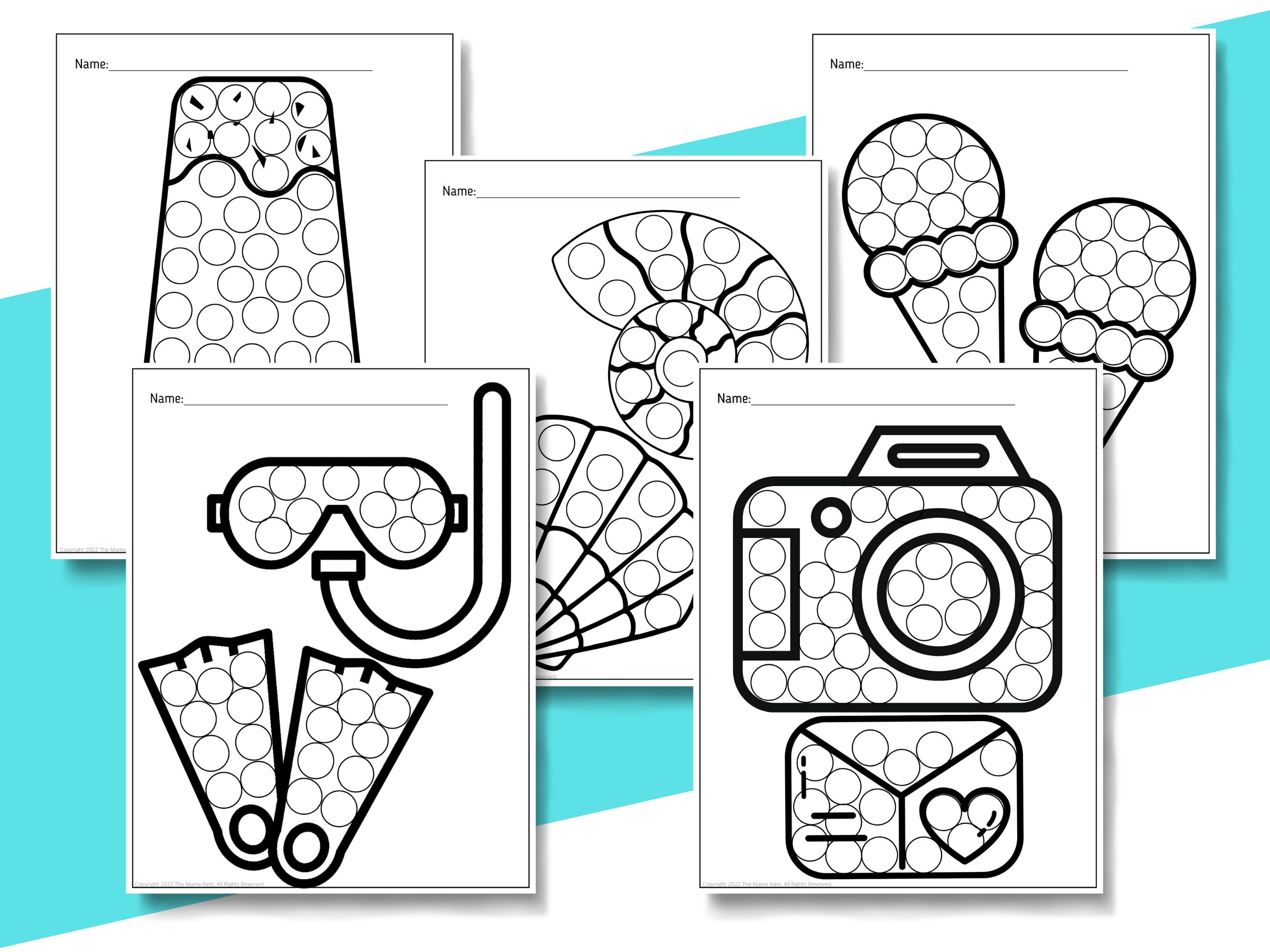 Beach Themed Dot Coloring Pages, Dot Marker Coloring Page, Do a Dot ...