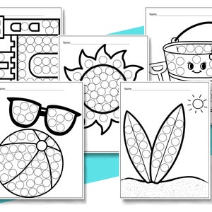 Beach Themed Dot Coloring Pages, Dot Marker Coloring Page, Do a Dot ...