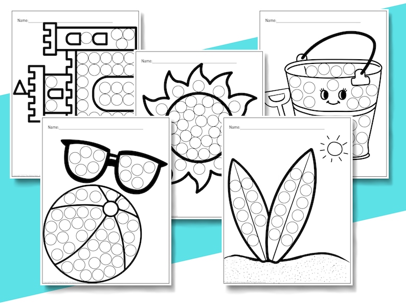 Beach Themed Dot Coloring Pages, Dot Marker Coloring Page, Do a Dot ...