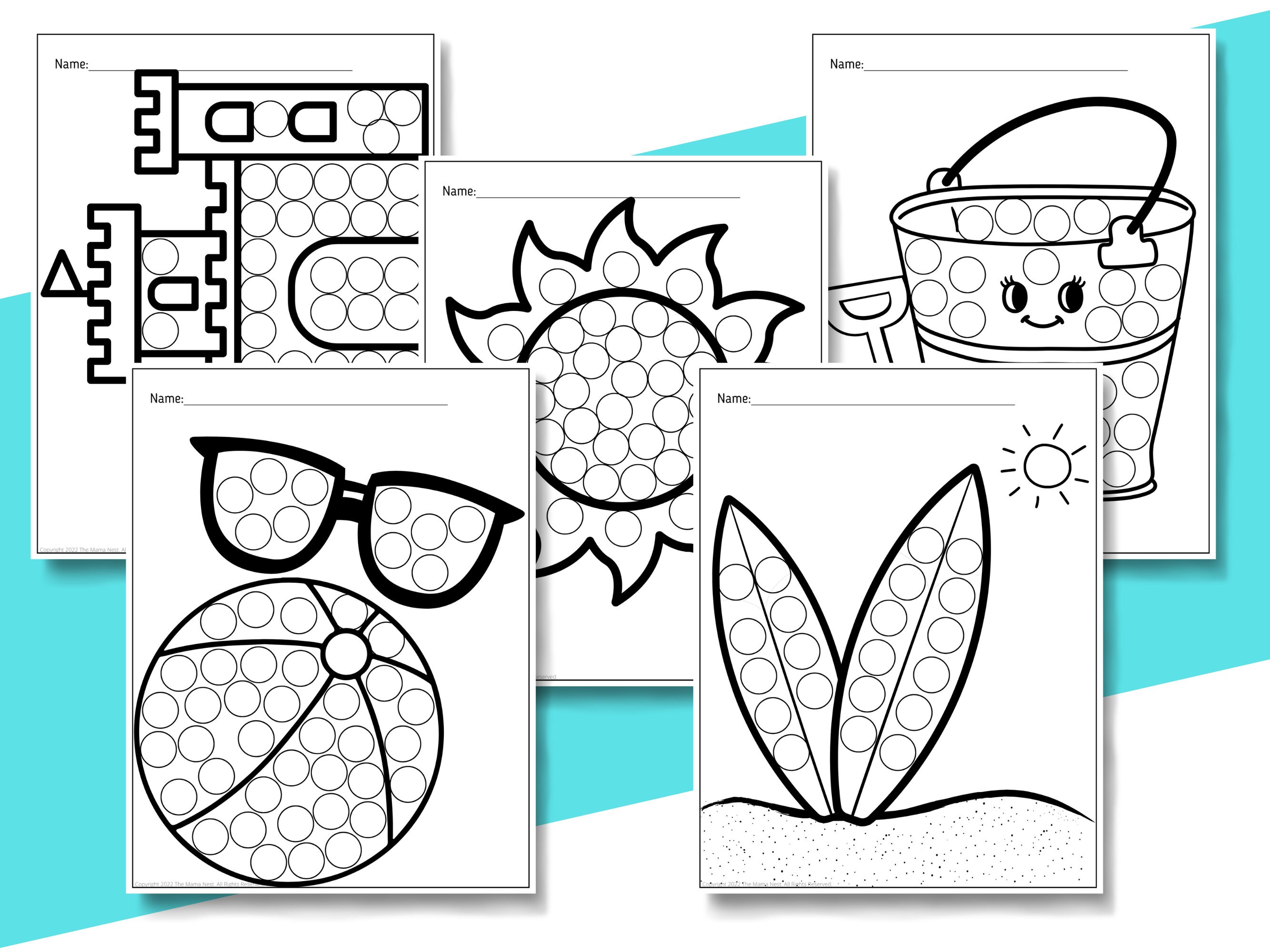 Beach Themed Dot Coloring Pages, Dot Marker Coloring Page, Do a Dot ...