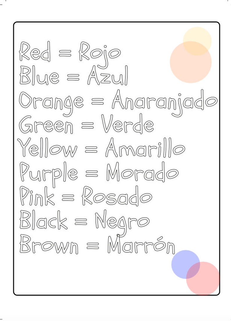 Color Words in Spanish - Coloring Book, PDF, Tracing - Etsy