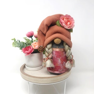 Female Gnome With Pink Peony Garden Gnomes Boho Gnome - Etsy