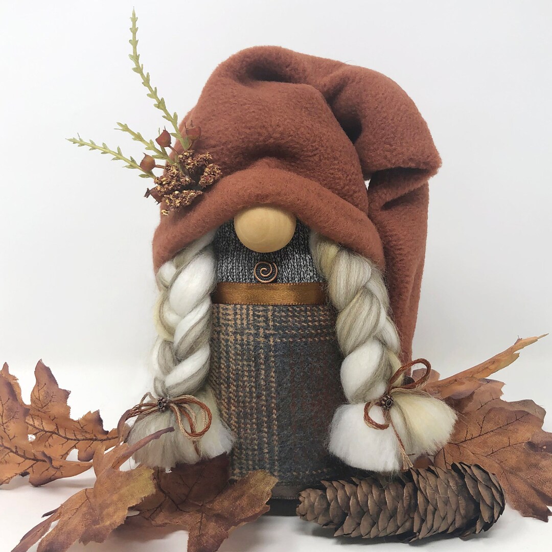 Earthy Plaid Female Gnome | Fall Gnome, Garden Gnomes, Forest Gnome ...