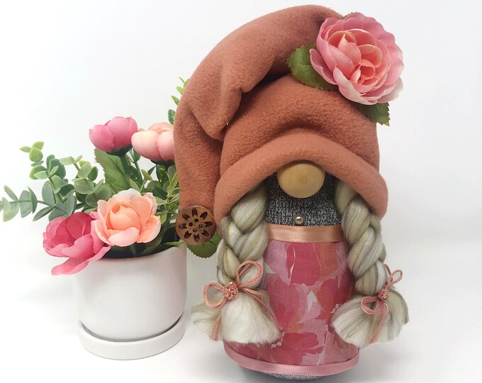 Female Gnome With Pink Peony | Garden Gnomes, Boho Gnome, Rustic Modern ...