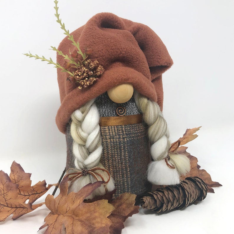 Earthy Plaid Female Gnome | Fall Gnome, Garden Gnomes, Forest Gnome, Tiered Tray Decor - Etsy