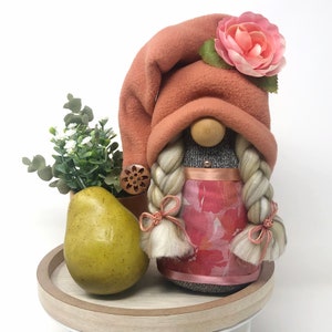 Female Gnome With Pink Peony Garden Gnomes, Boho Gnome, Rustic Modern ...