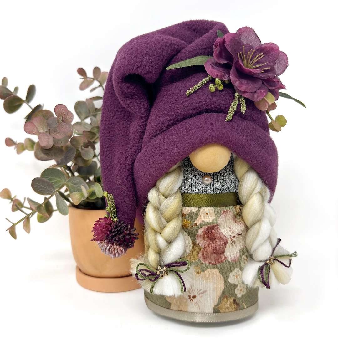 Purple Female Gnome | Garden Gnomes, Rustic Modern Gnome, Gnome Decor ...