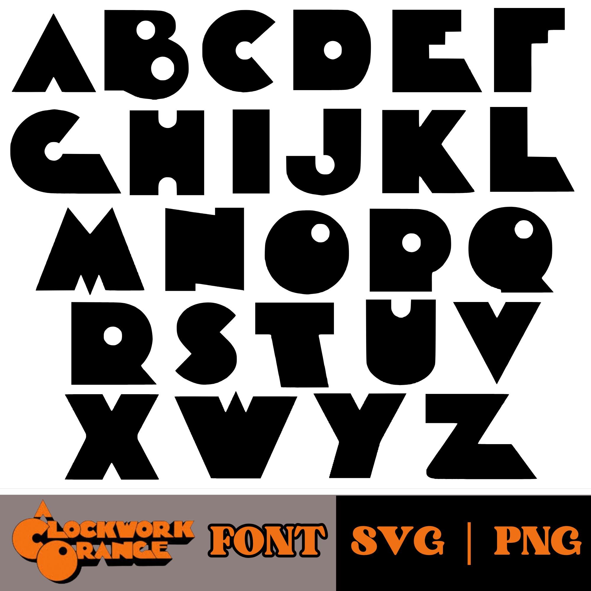 Clockwork Orange Typography Font Full Alphabet PNG SVG Vector| Typeface ...