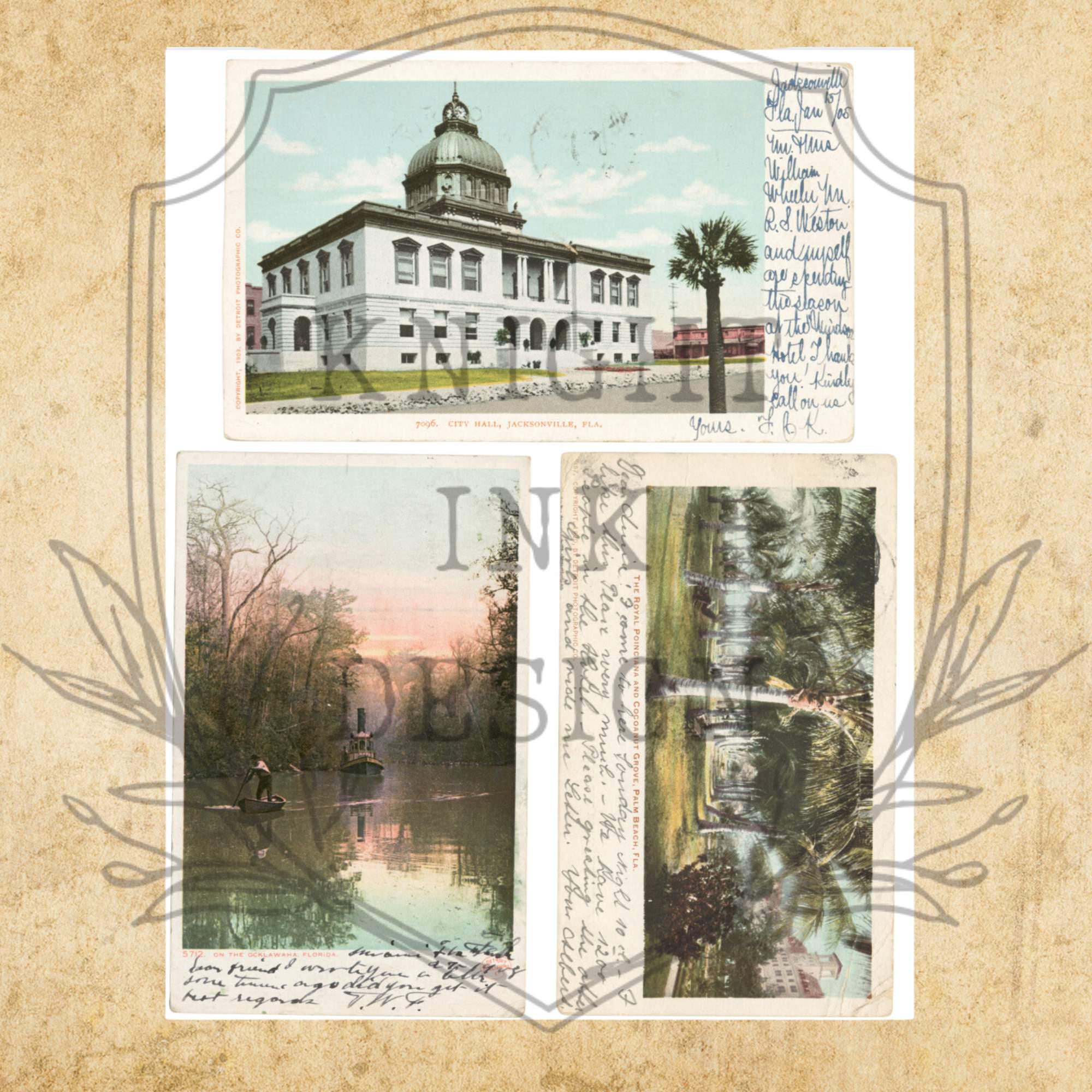 Vintage Handwritten Florida Postcards | 20 Printable Vintage Ephemera ...