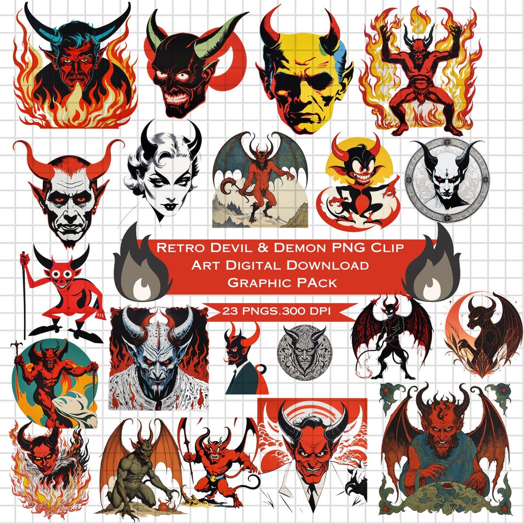 Retro Devil Artistic Demonic Demons Hell Satan Horror Scary Lucifer ...