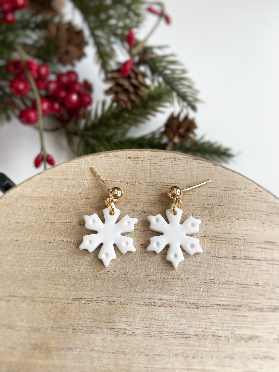 CLAY SNOWFLAKE EARRINGS Snowflake Jewelry Dangle Earrings Gold Jewelry ...