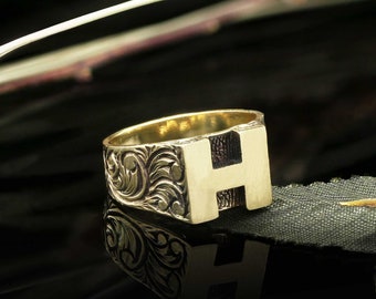 H Initial Ring - Etsy