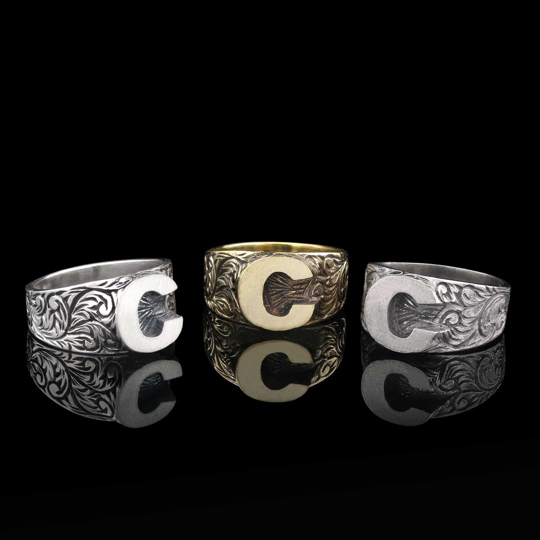 Letter C Ring Monogram Letter Ring Initial Signet Ring Gold - Etsy