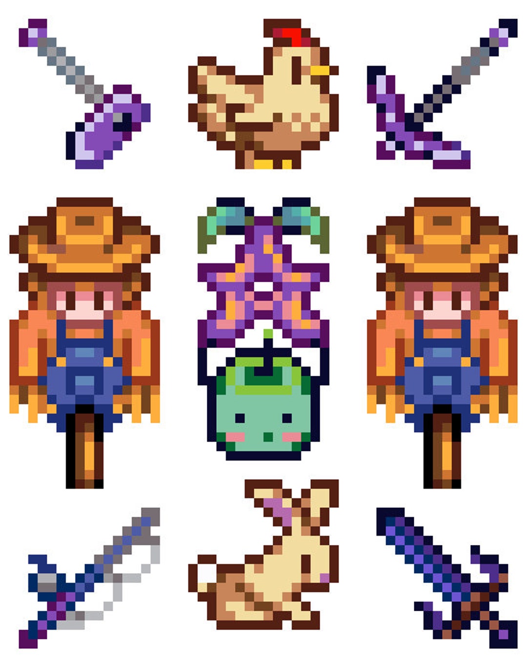 Stardew Valley Cross Stitch Pattern Basic Scarecrow and Tools - Etsy
