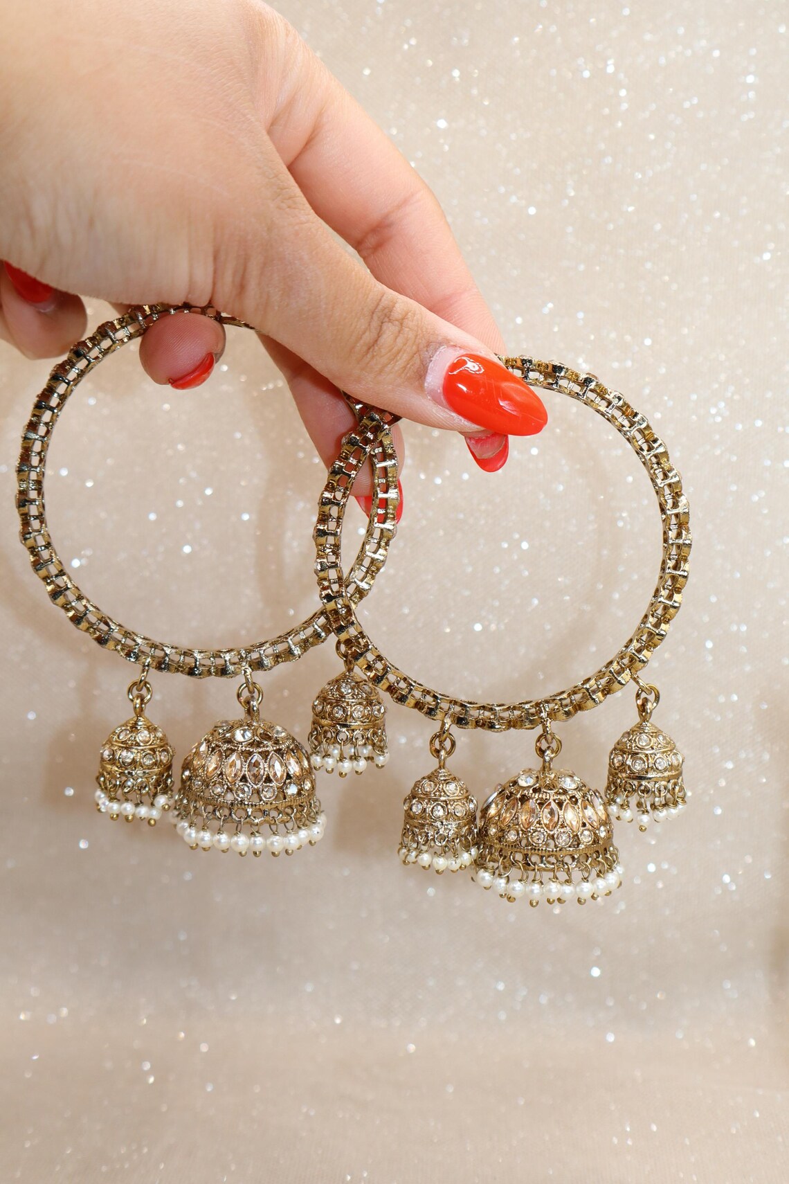 Gold Bangles With 3 Dangling Jhumkas Size 2.4 (2 Piece) - Etsy