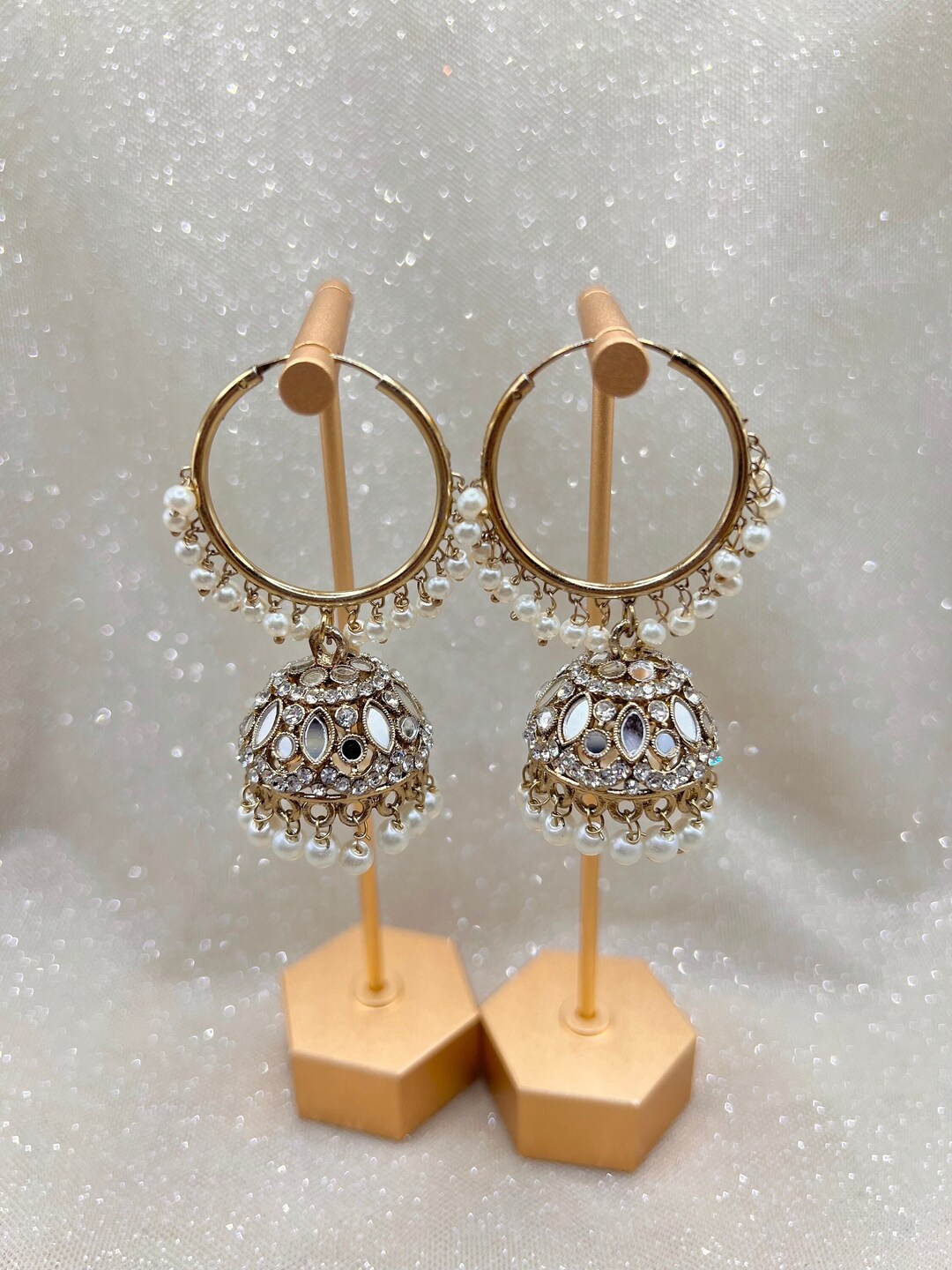 Mini Mini Indian Hoop Earrings (jhumkas) Silver Gold / Bridesmaid ...