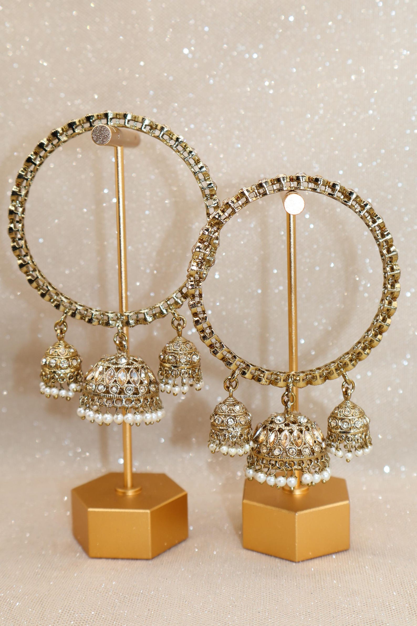 Gold Bangles With 3 Dangling Jhumkas Size 2.4 (2 Piece) - Etsy