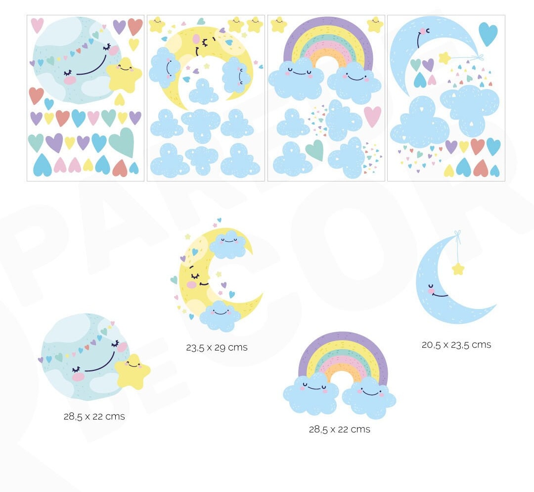 Stickers Sun Moon Stars in Love Wall Decor Nursery Kids Room ...