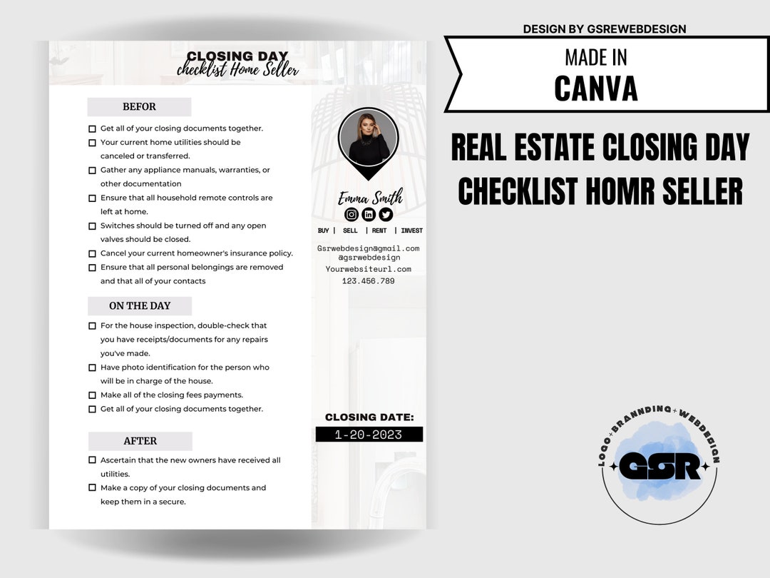 Real Estate Closing Day Checklist Home Seller Templates Real Estate ...