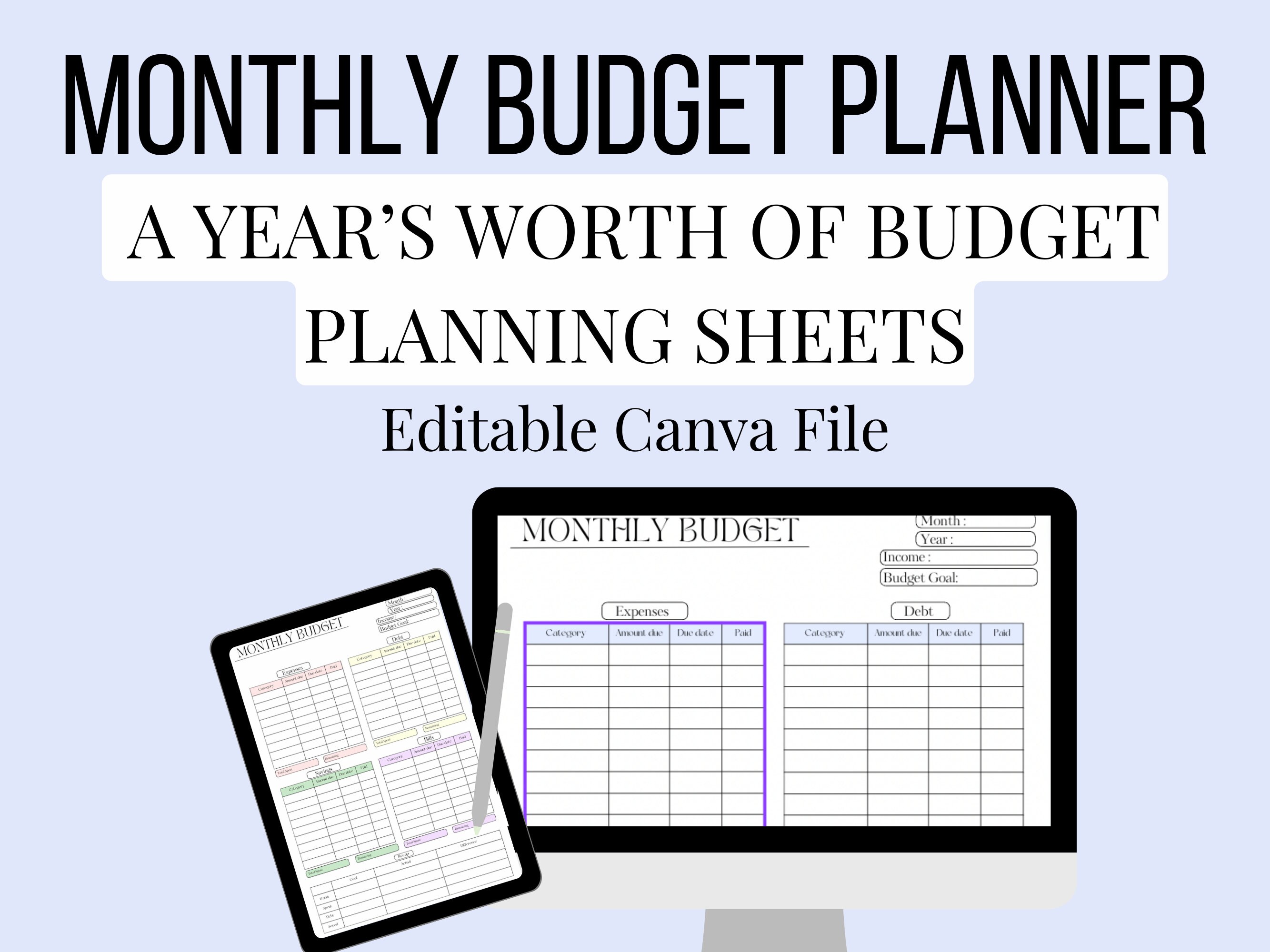 Monthly Budget Planner Editable, Downloadable, Printable, Template - Etsy