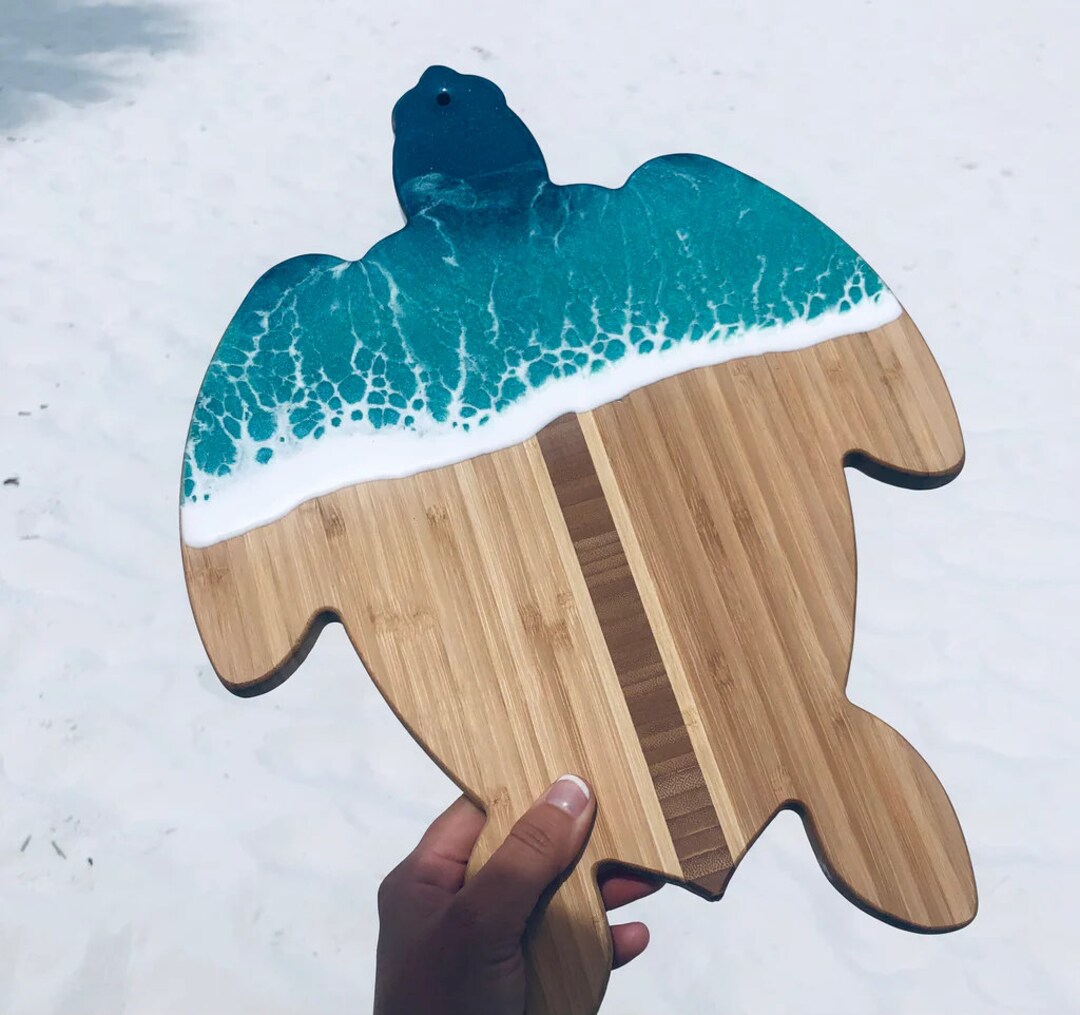Sea Turtle Cheese Board, Bamboo Serving Board, Cutting Board, Resin Art ...